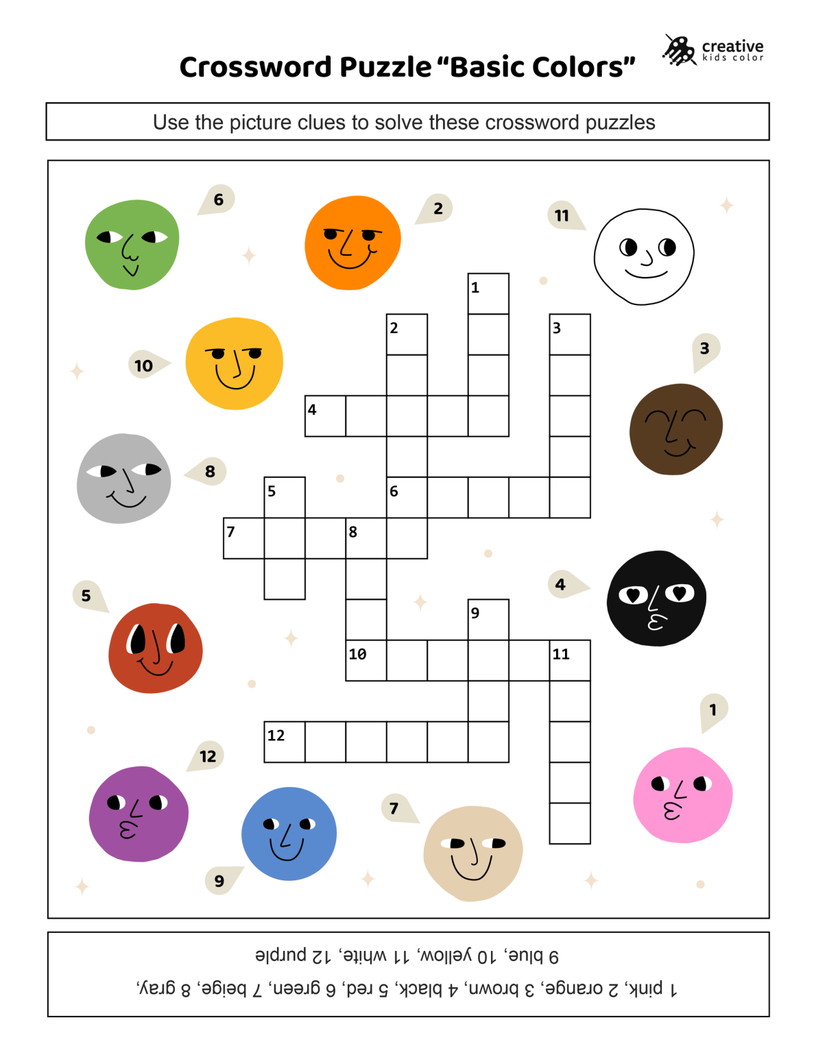 Basic Colors Crossword Puzzle (Free Printable PDF)
