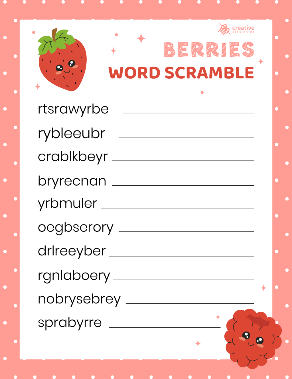 Berries Word Scramble (Free Printable PDF)