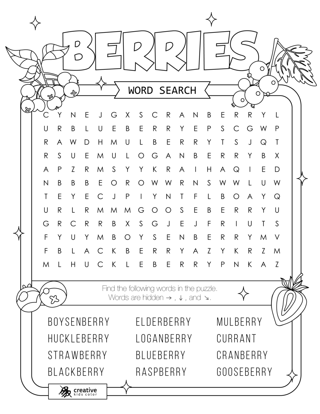 Berries Word Search Puzzle (Free Printable PDF)