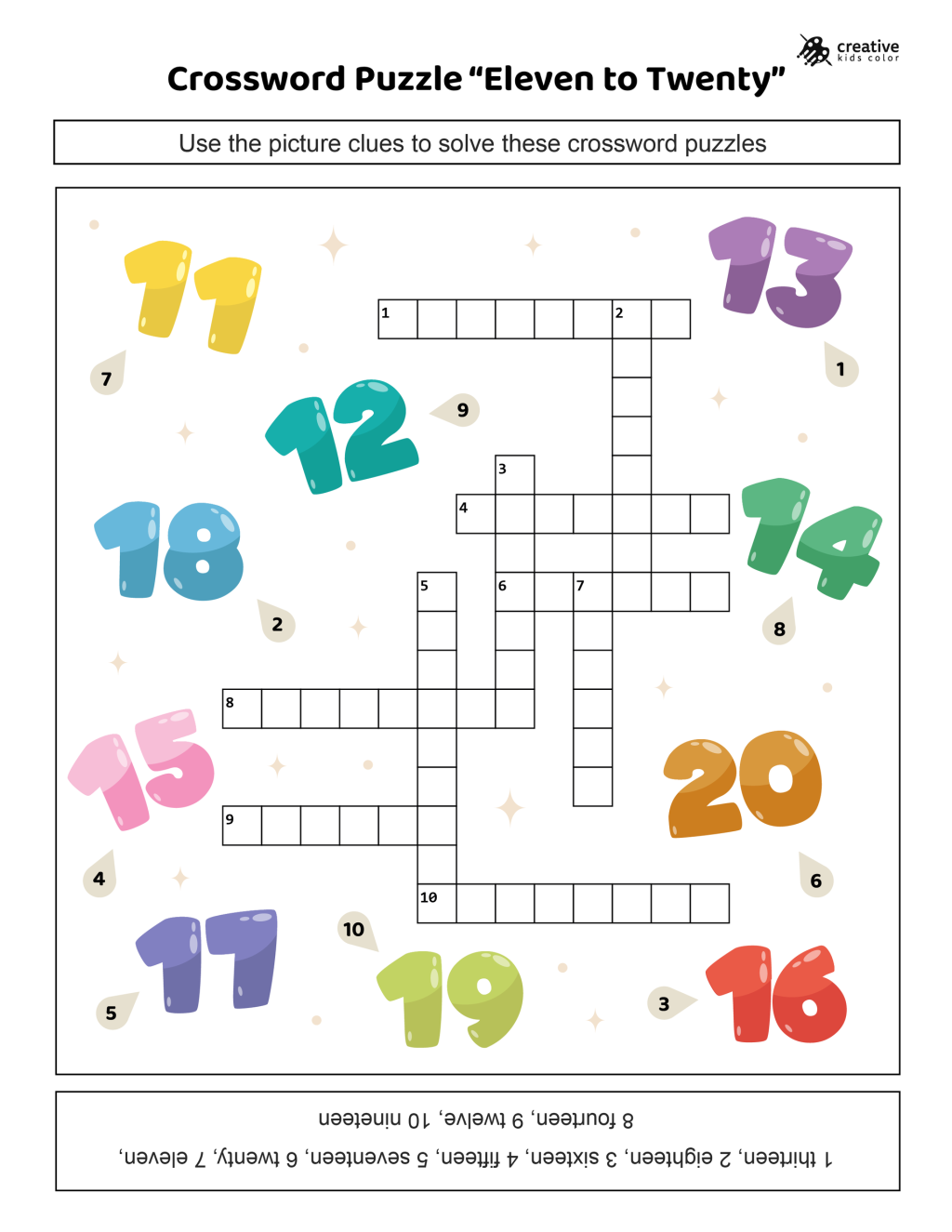 Eleven to Twenty Crossword Puzzle (Free Printable PDF)