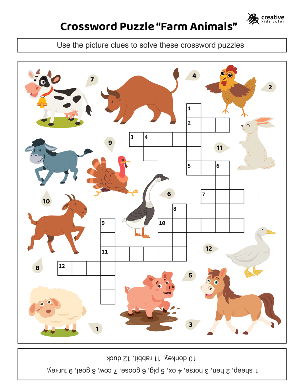 Farm Animals Crossword Puzzle (Free Printable PDF)