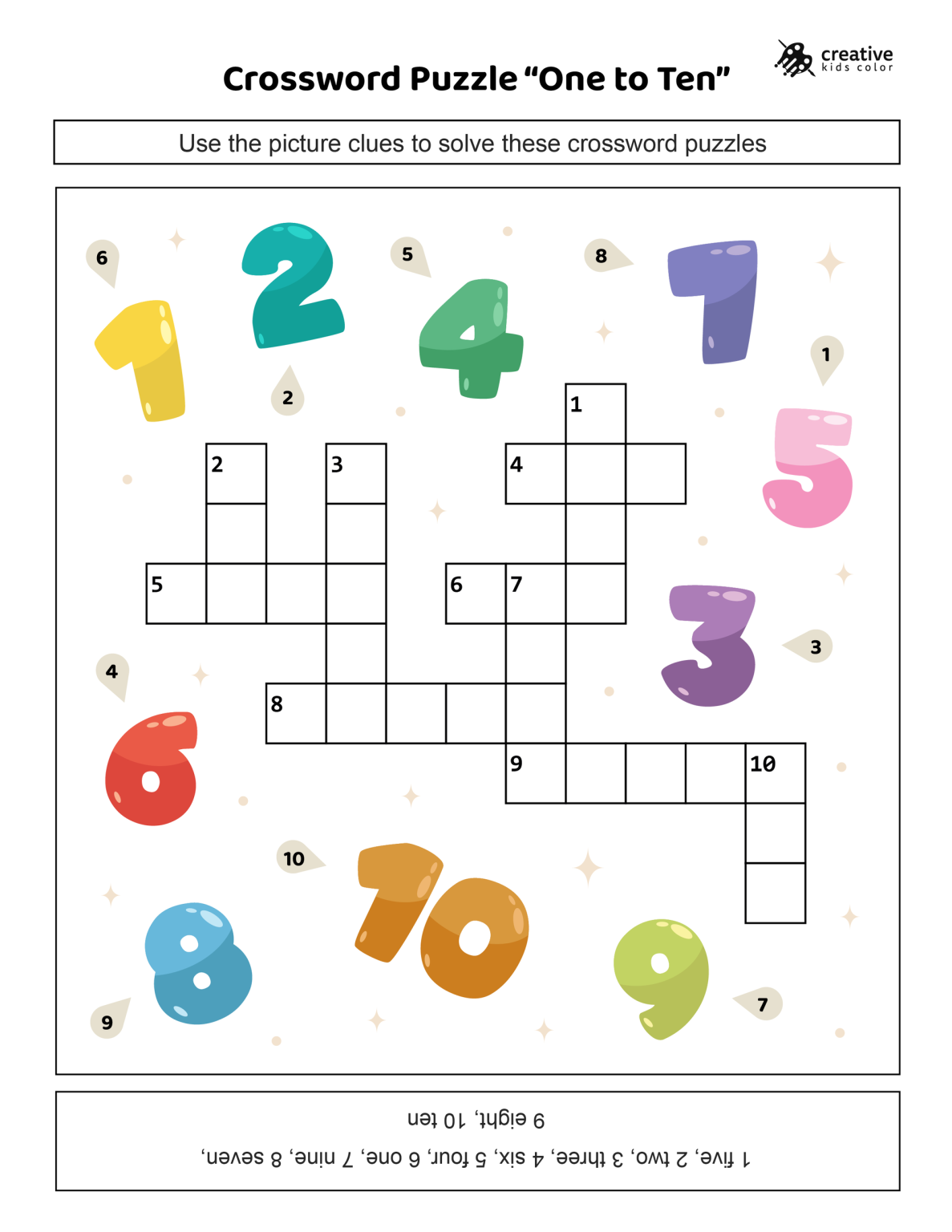 One to Ten Crossword Puzzle (Free Printable PDF)