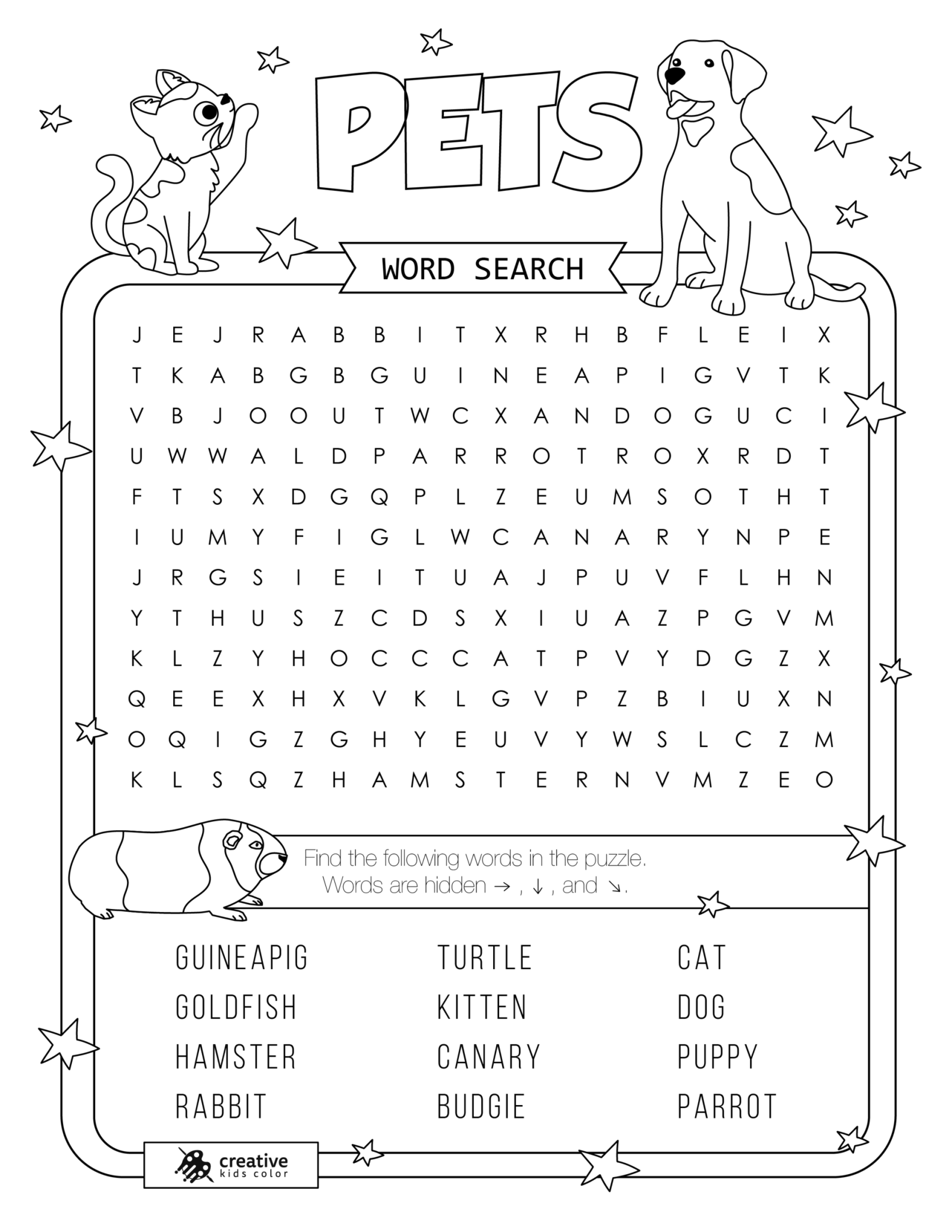 Pets Word Search Puzzle (Free Printable PDF)