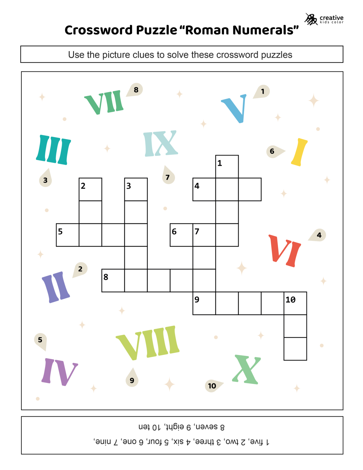 Roman Numerals Crossword Puzzle (Free Printable PDF)