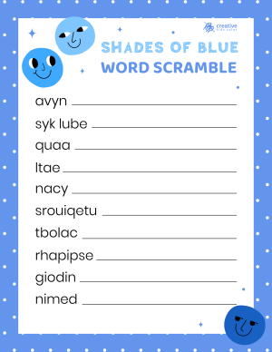 Shades of Blue Word Scramble (Free Printable PDF)
