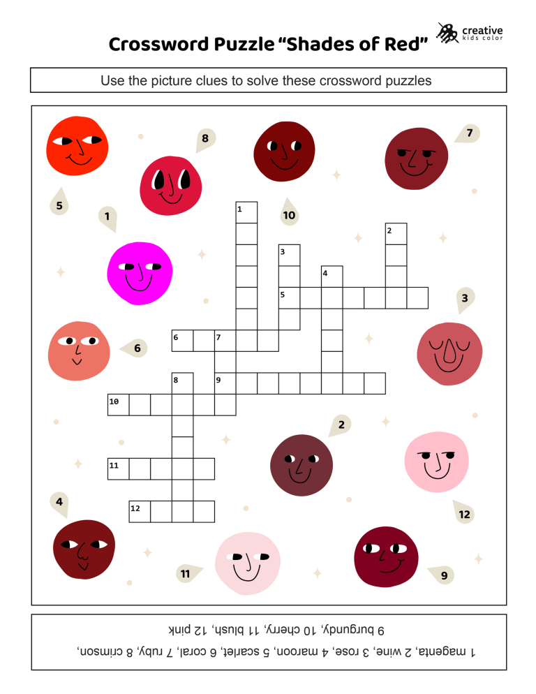 Shades of Red Crossword Puzzle (Free Printable PDF)