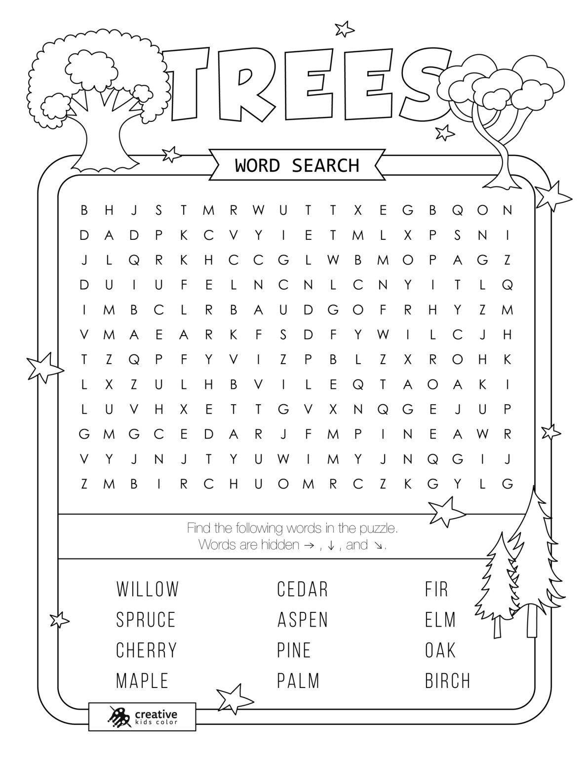 Trees Word Search Puzzle (Free Printable PDF)